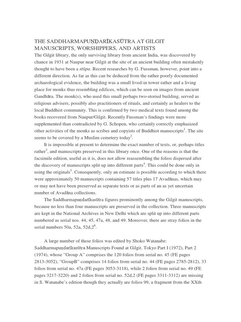 The Saddharmapundarikasutra at Gilgit | PDF | Lotus Sutra | Epigraphy