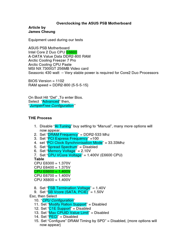 Overclocking the ASUS P5B Motherboard Guide | PDF | Central Processing Unit | Bios