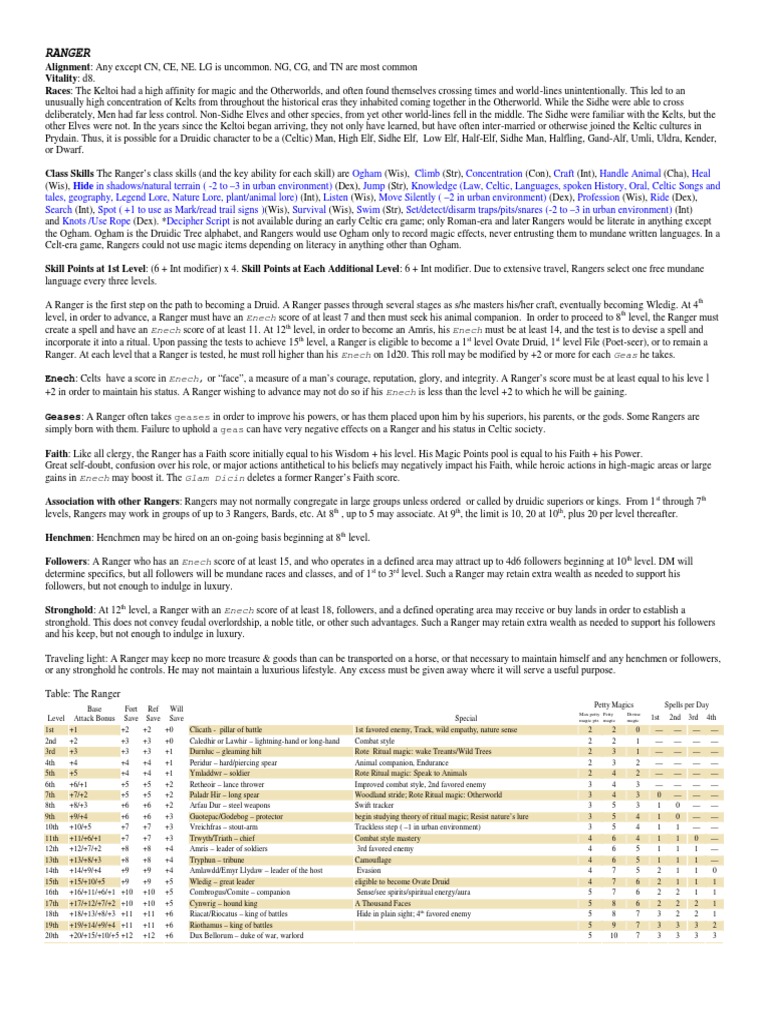 Celtic Ranger | PDF | D20 System | Fantasy Role Playing Games