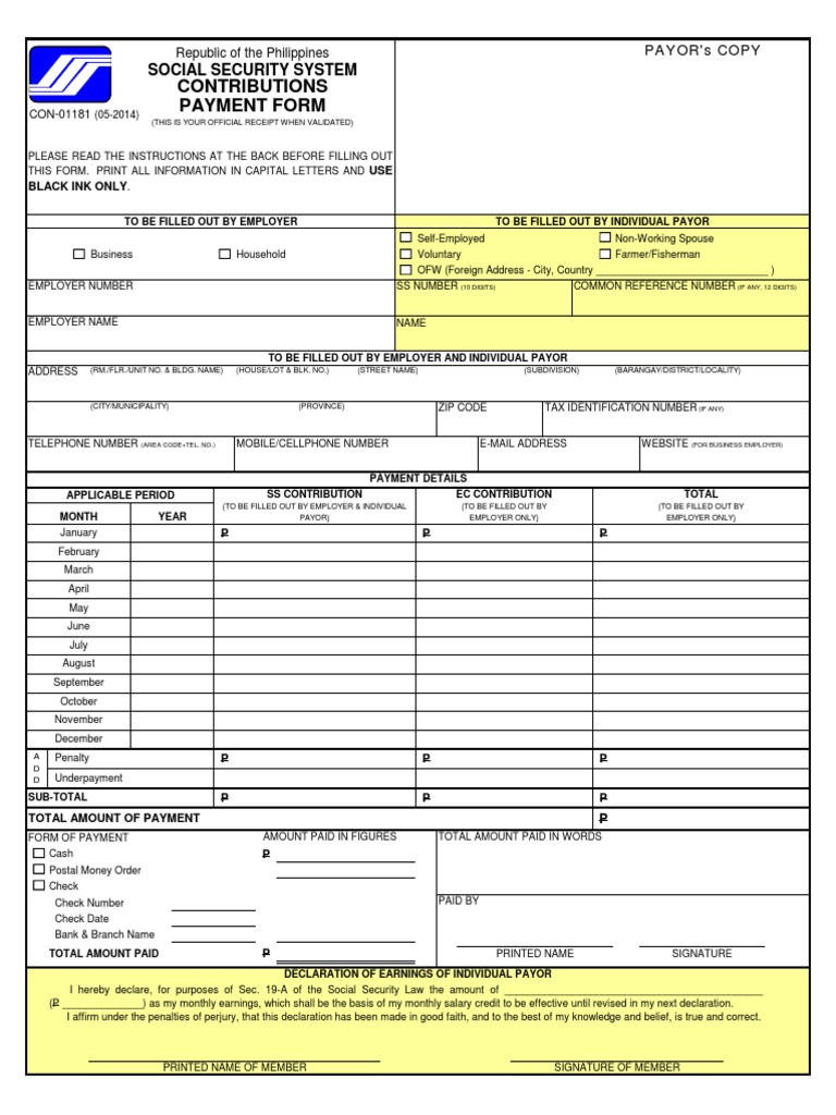 Contributions Payment Form-SSS | PDF | Social Security (United States ...