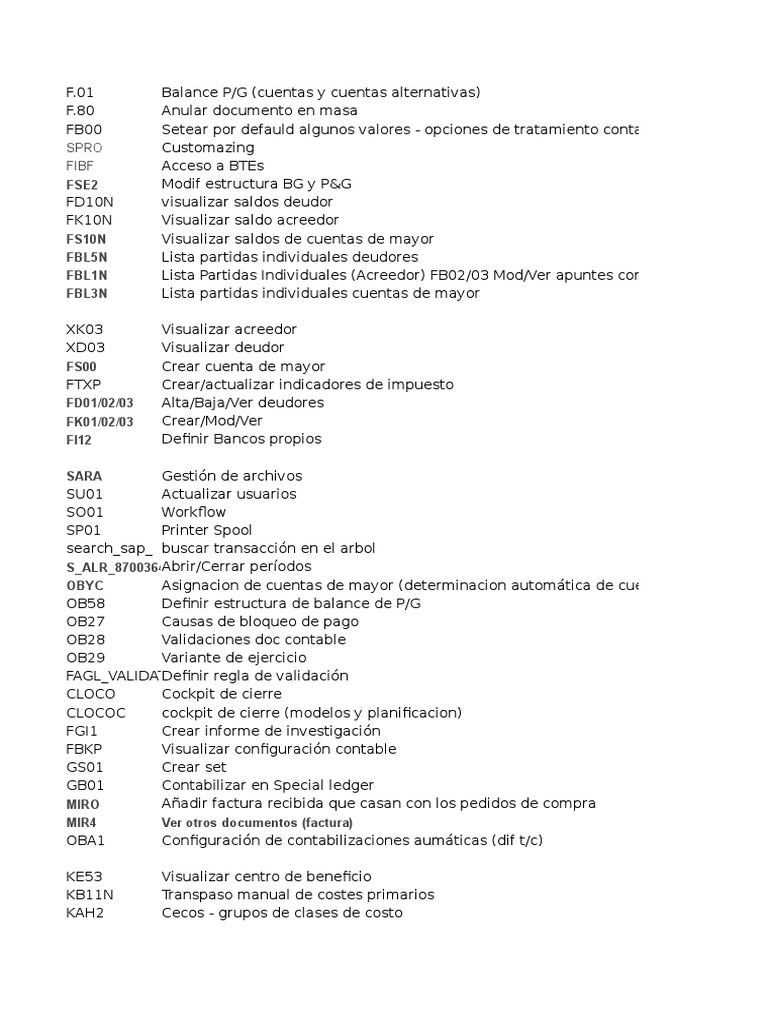 Transacciones SAP | PDF | Empresas | Contabilidad
