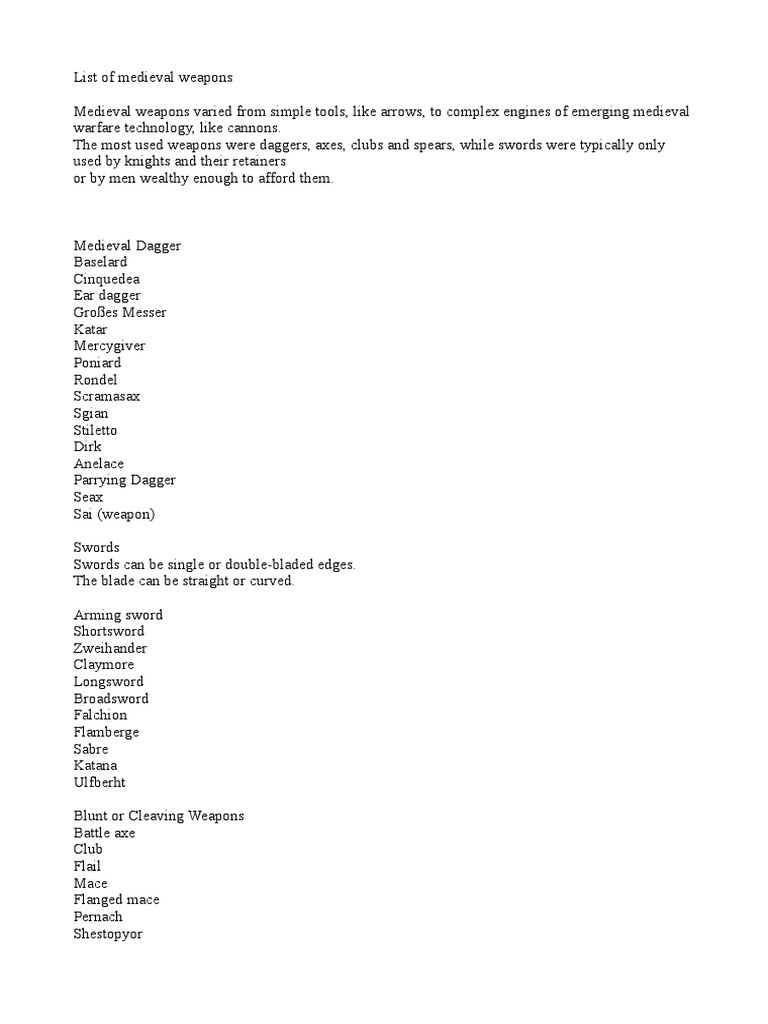 Medieval Weapons Names Dragon's Dogma 2: List Of All Weapon Types For