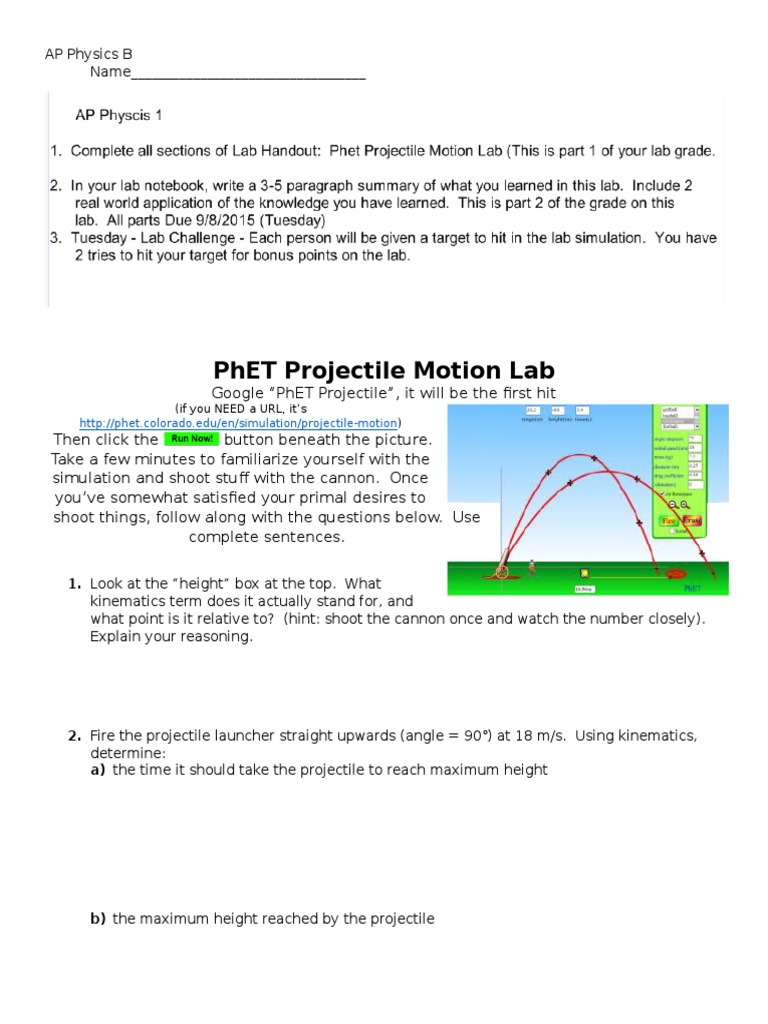 Ap Physics Phet Projectile Lab | PDF | Trajectory | Drag (Physics)