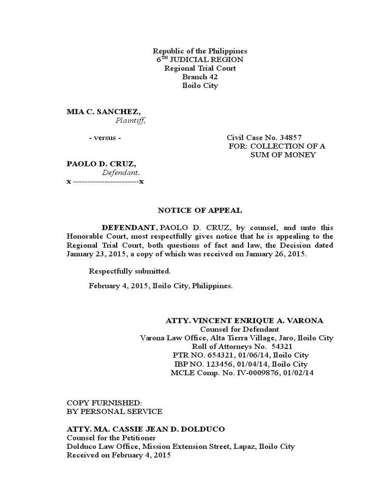 Sample of Notice of Appeal | PDF