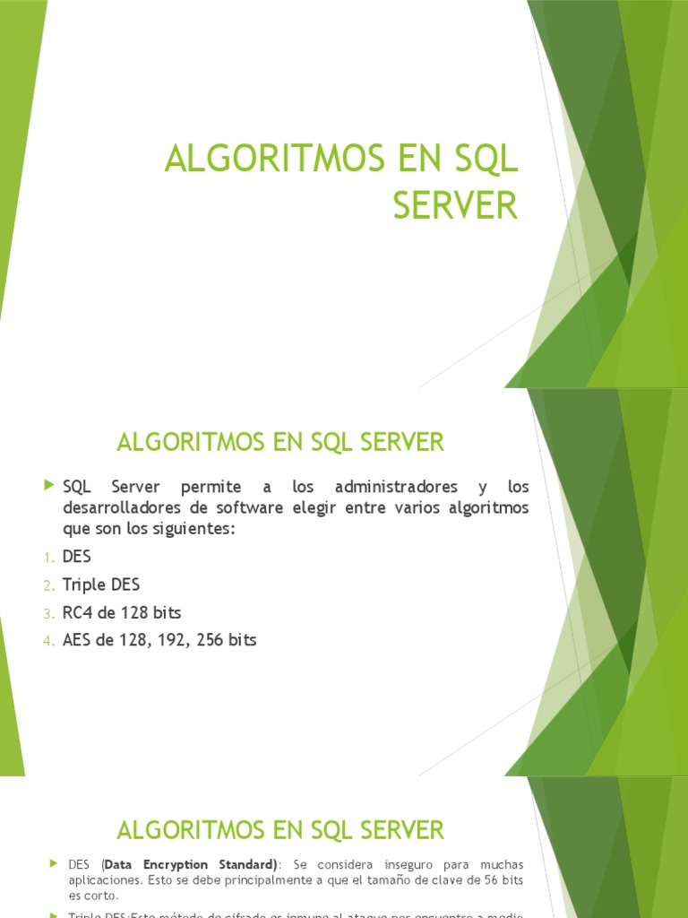 Algoritmos y Cifrado en SQL Server | PDF | Clave (criptografía ...