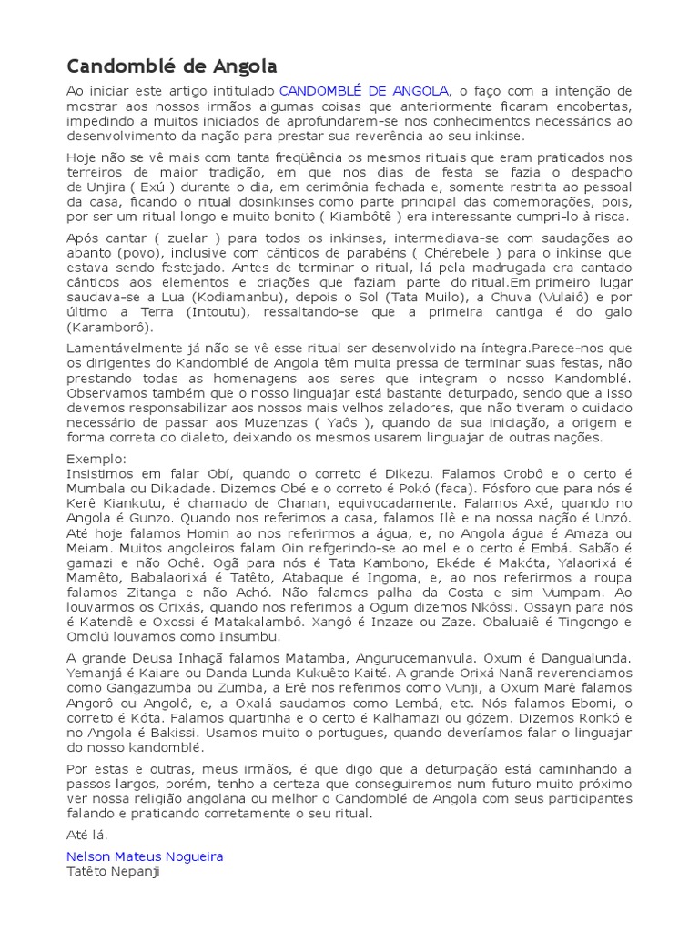 Candomblé Angola | PDF | Angola | Santeria