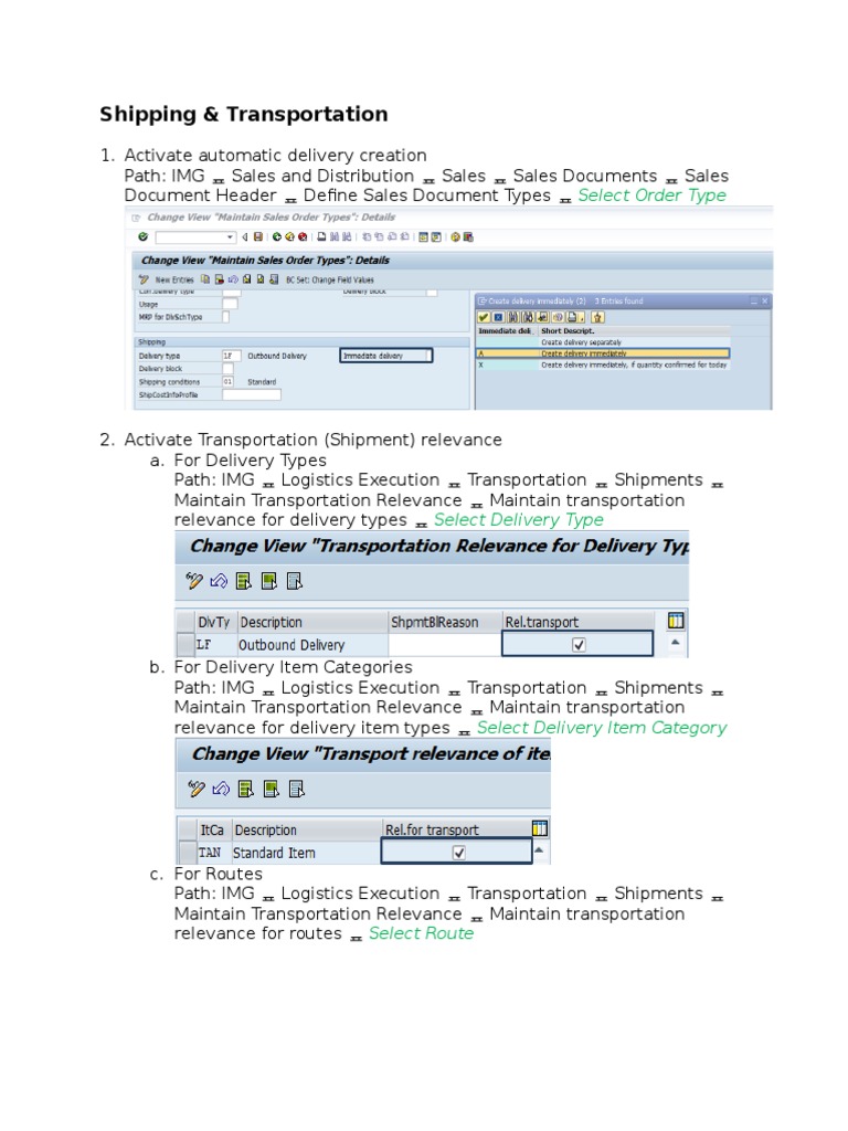 SAP Shipping and Delivery Setup Guide | PDF