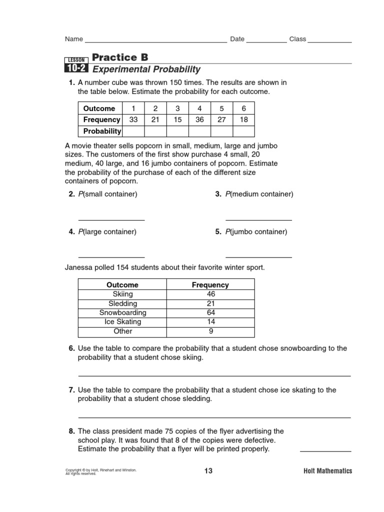 10-2 Experimental Probability | PDF | Probability | Experiment