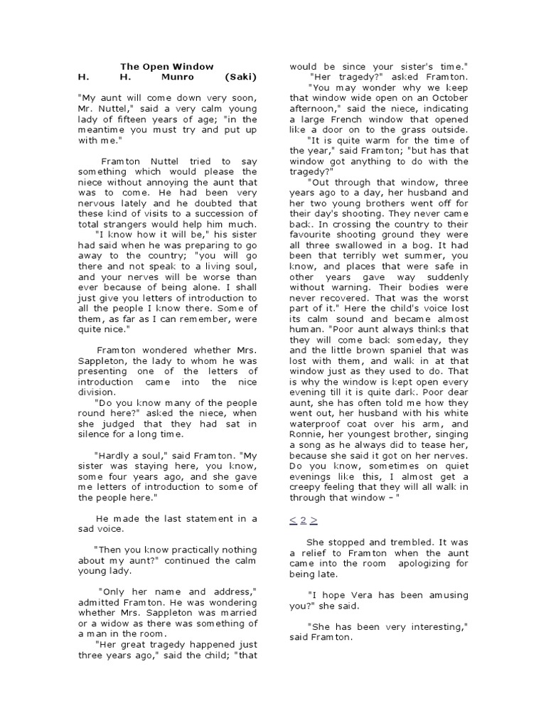The Open Window H. H. Munro (Saki) | PDF | Saki