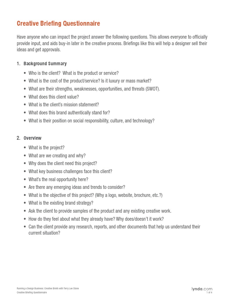 Creative Briefing Questionnaire | PDF | Brand | Swot Analysis