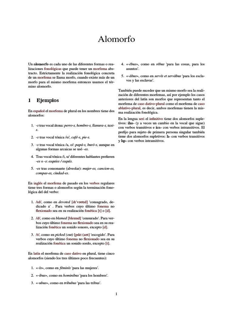 Alomorfos en Lenguas: Ejemplos y Usos | PDF | Filología | Artes del ...
