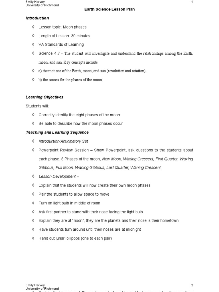 Earth Science Lesson Plan 4th | Download Free PDF | Moon | Astronomy