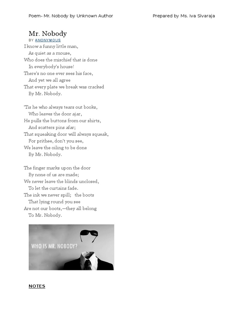 Mr Nobody | Poetry | Fiction & Literature