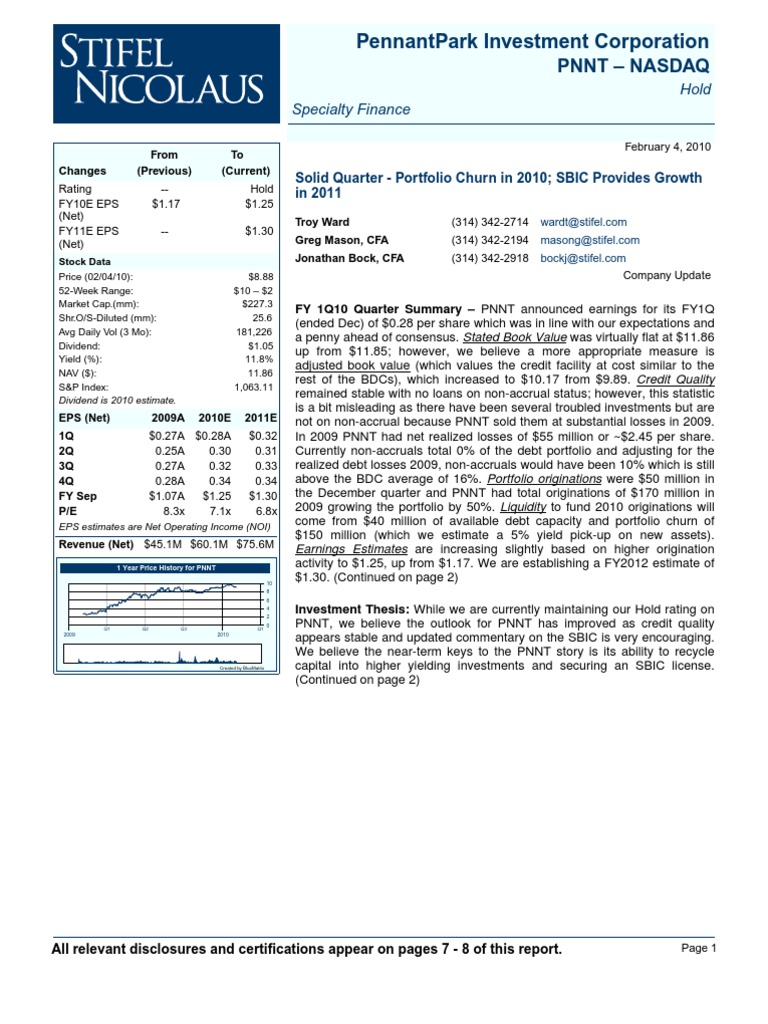Pennantpark Investment Corporation: PNNT - Nasdaq | PDF | Leverage ...