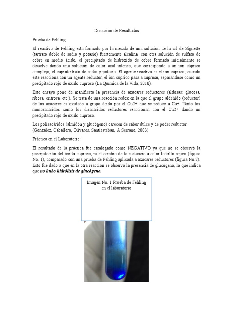 Discusión de Resultados Prueba de Fehling y Test de Molisch | PDF ...