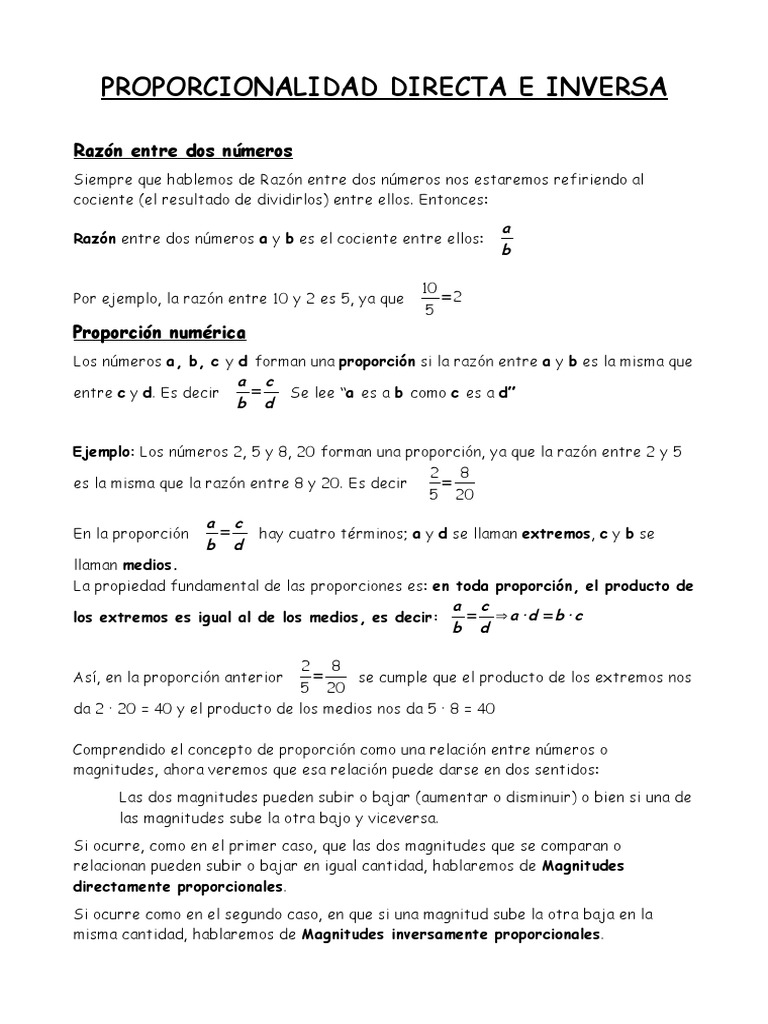 Proporcionalidad Directa e Inversa | PDF | Proporción | Objetos matemáticos