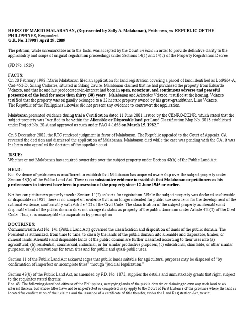 Heirs of Mario Malabanan | PDF | Adverse Possession | Property