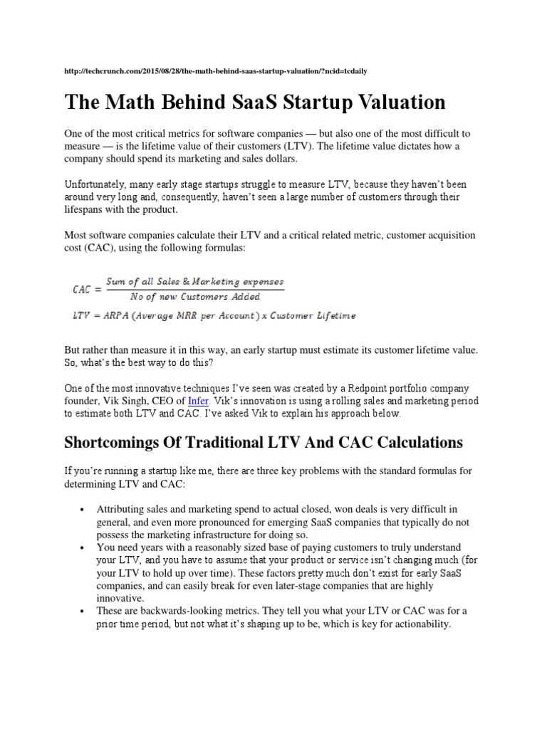 The Math Behind SaaS Startup Valuation | PDF | Software As A Service ...