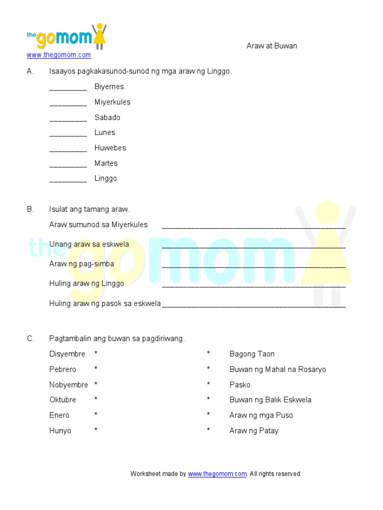 Worksheet Filipino | PDF