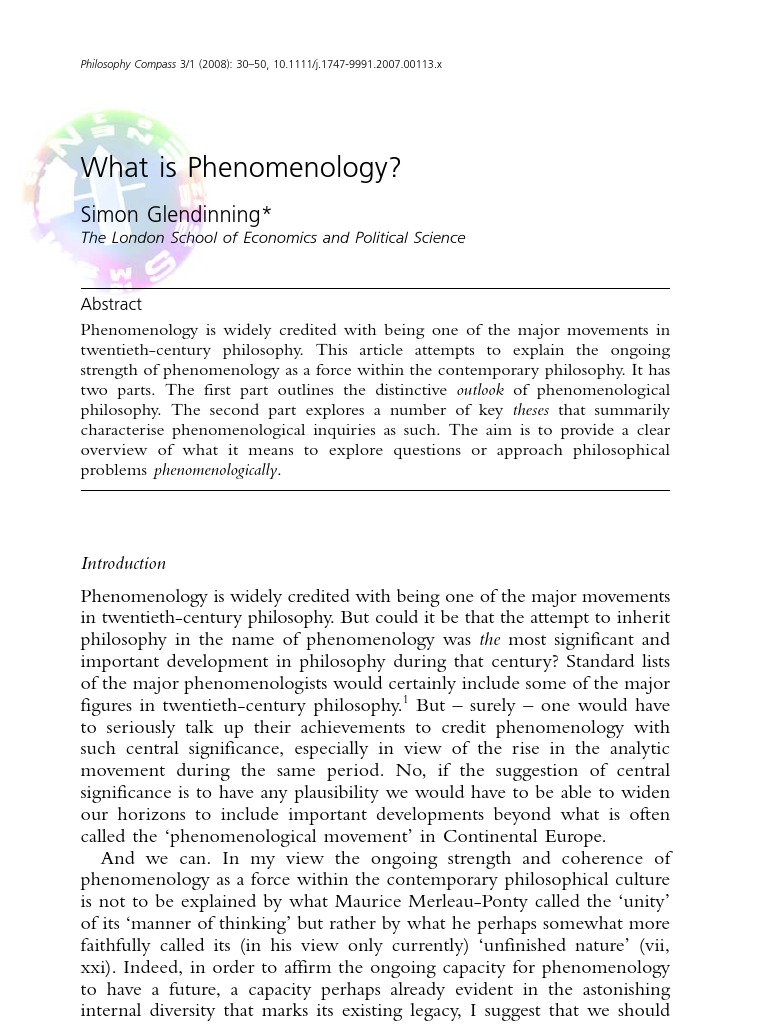 What Is Phenomenology | PDF | Phenomenology (Philosophy) | Emergence