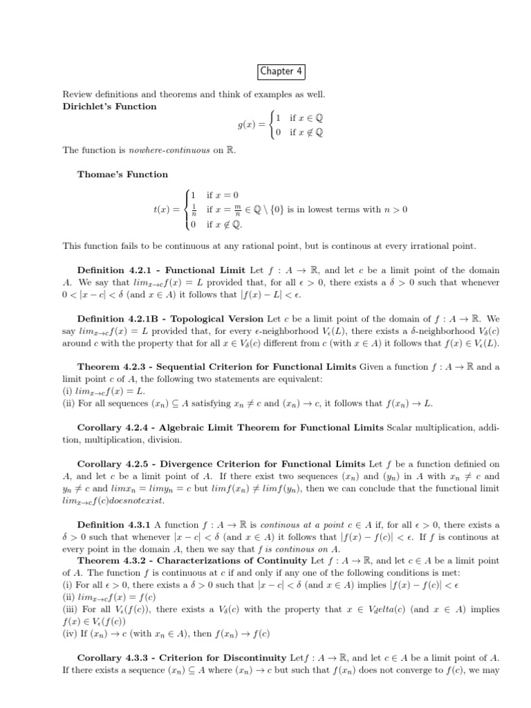 Abbott Intro To Real Analysis CH 4 | PDF | Continuous Function | Algebra