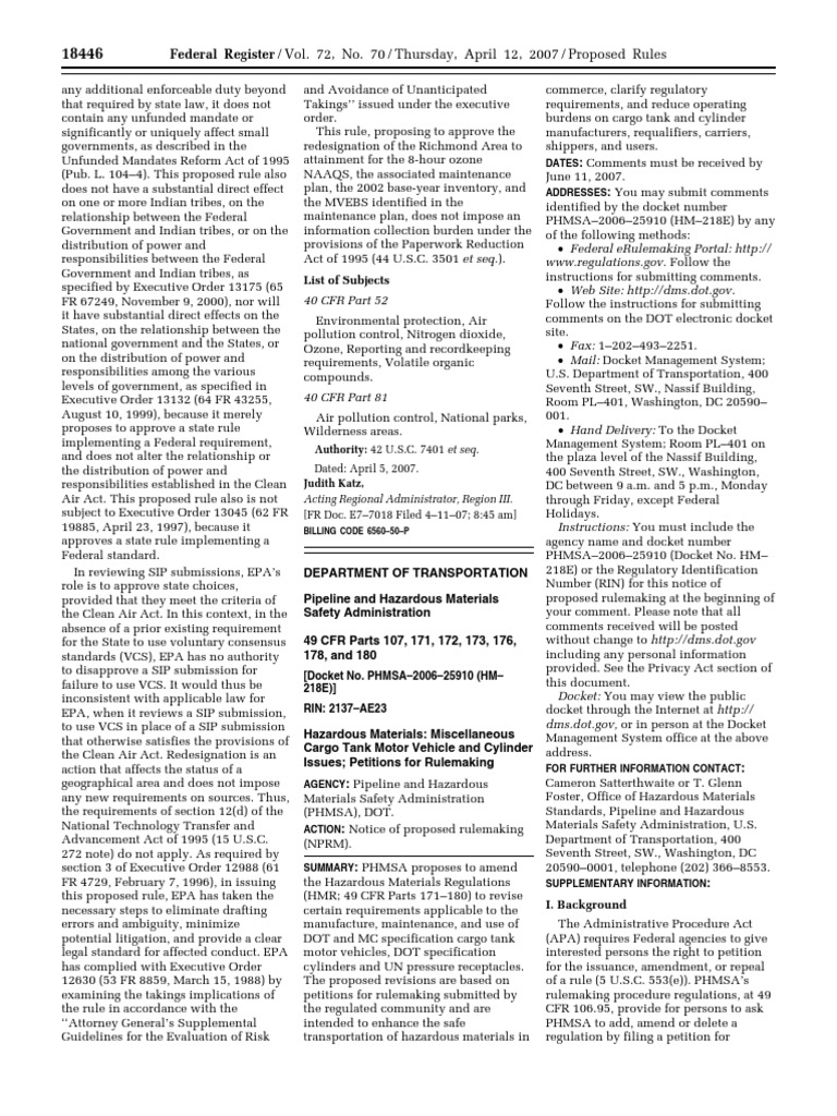 Proposed Rule: Hazardous Materials: Cargo Tank Motor Vehicles ...
