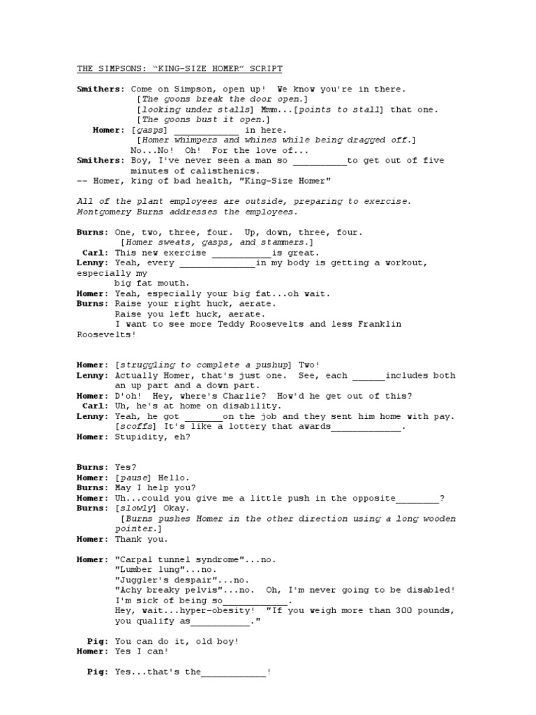 King-Size Homer Script Analysis | PDF | Bart Simpson | Fictional Families