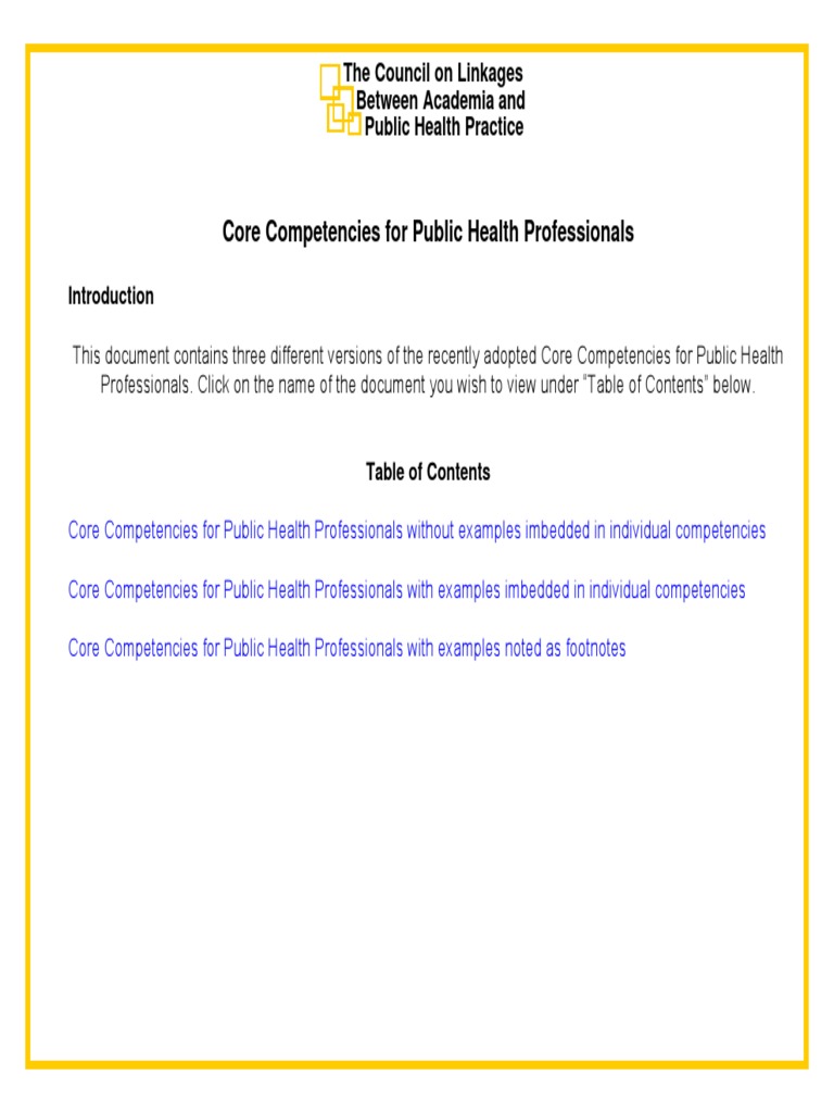Core Competencies For Public Health Professionals: The Council On ...