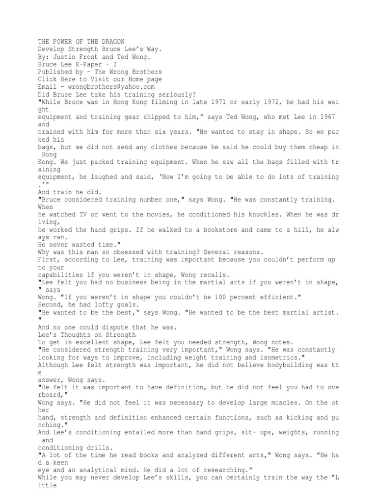 Bruce Lee's Strength Training Methods | PDF | Bruce Lee | Weight Training