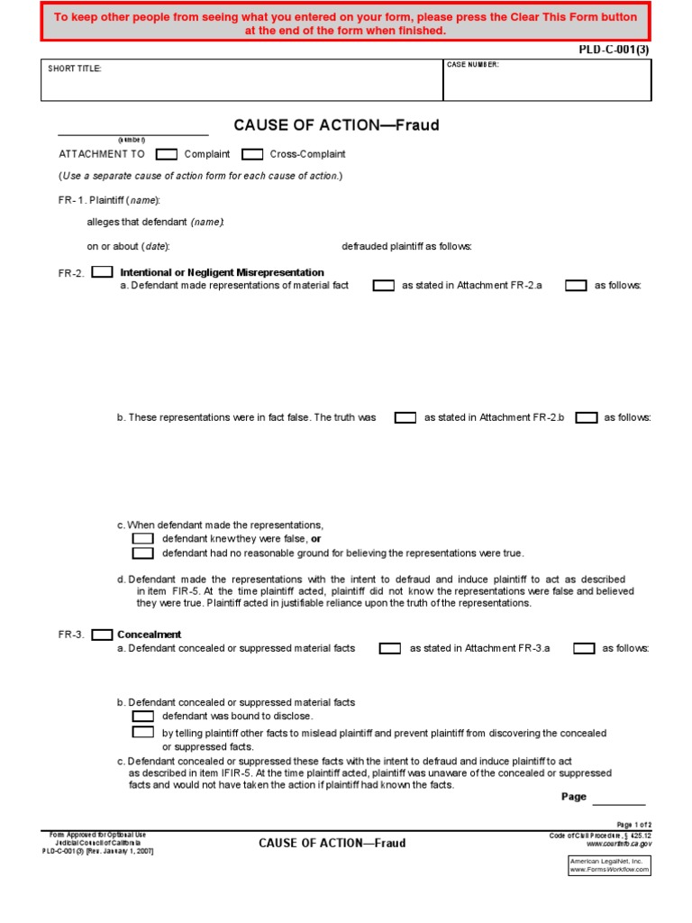 pldc0013 - CAUSE OF ACTION-Fraud | PDF | Fraud | Cause Of Action