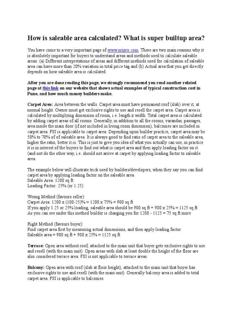 Understanding Saleable Area Calculations | PDF | Mortgage Loan | Loans