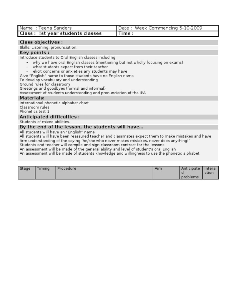 Oral English Class Introduction | PDF | English As A Second Or Foreign ...