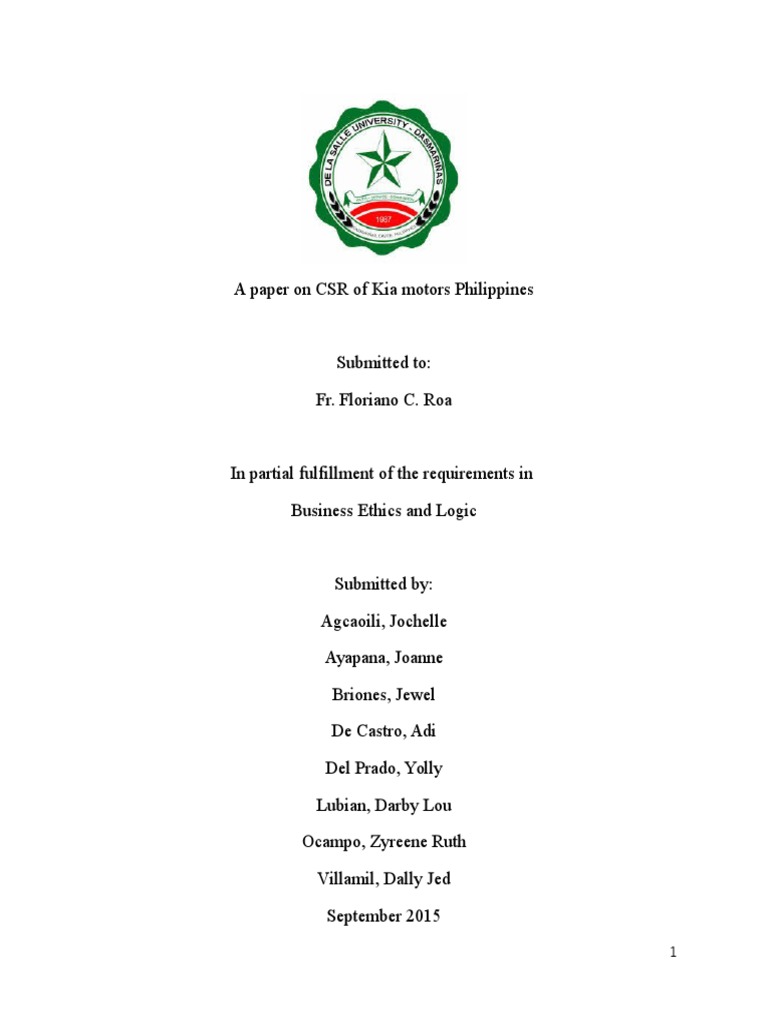 A Paper On CSR of Kia Motors Philippines | PDF | Corporate Social ...