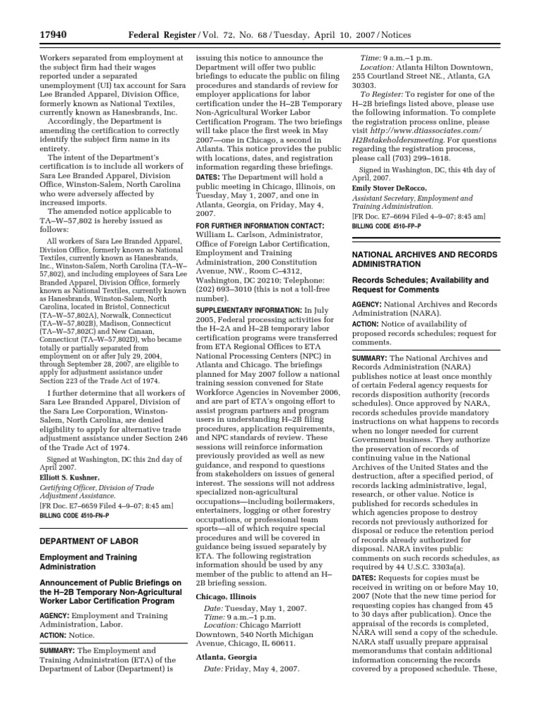 Notice: Adjustment Assistance Applications, Determinations, Etc.: H-2B Temporary Non ...