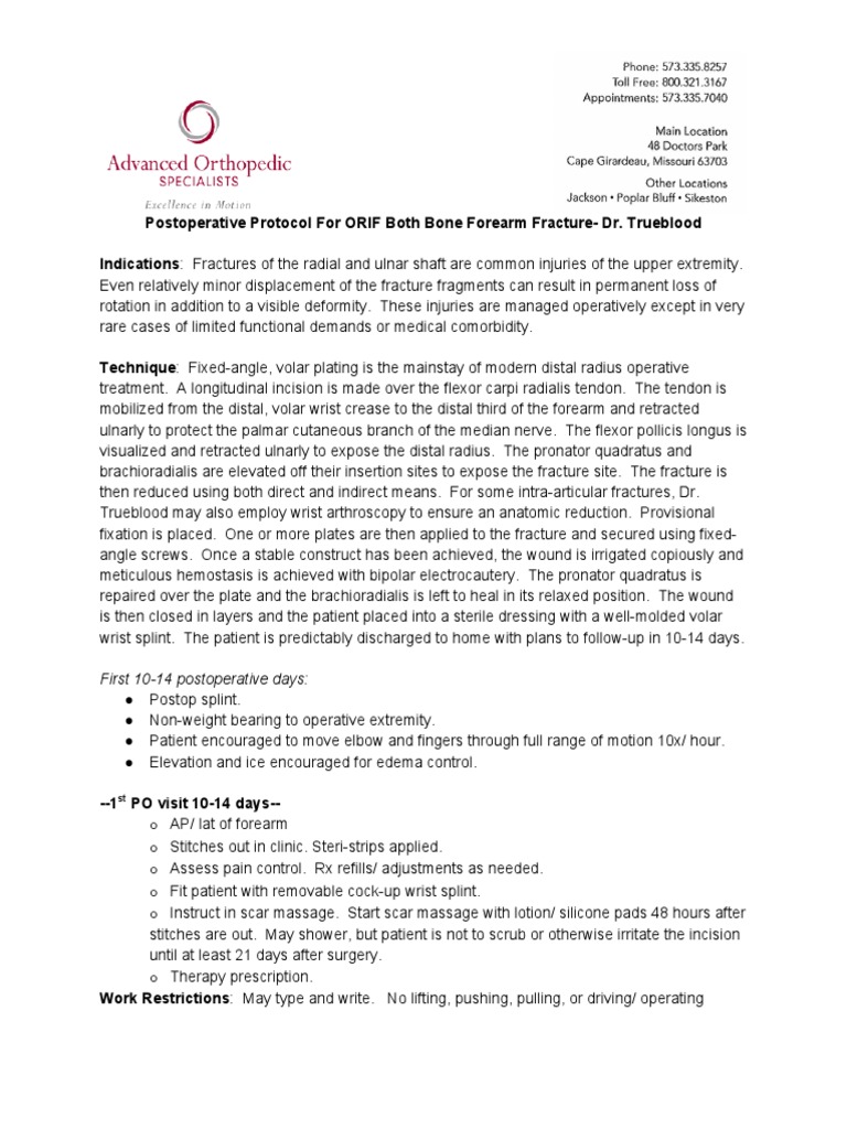 ORIF Protocol for Forearm Fractures | PDF | Musculoskeletal System ...