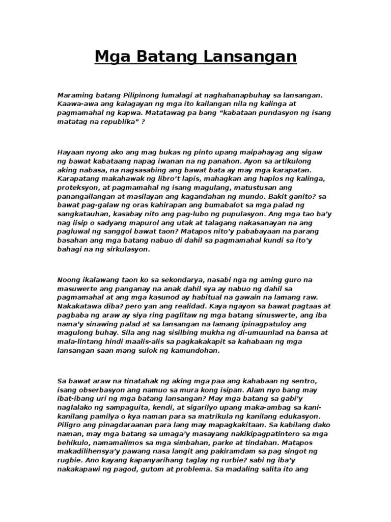 Mga Batang Lansangan | PDF