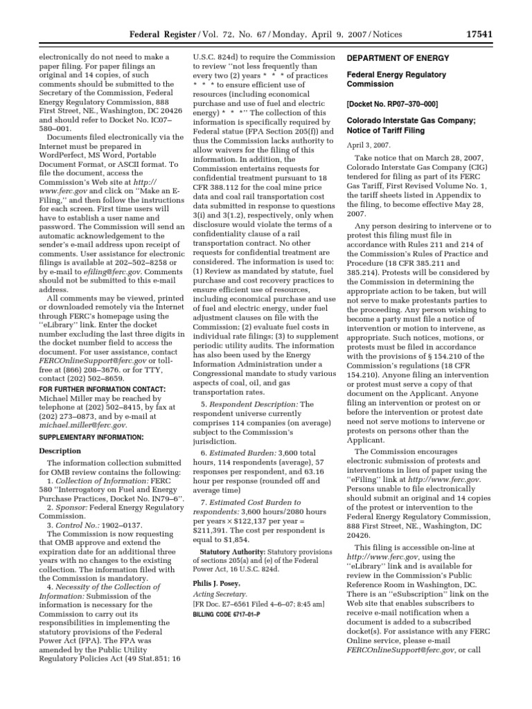 Notice: Environmental Statements Notice of Intent: Colorado Interstate ...