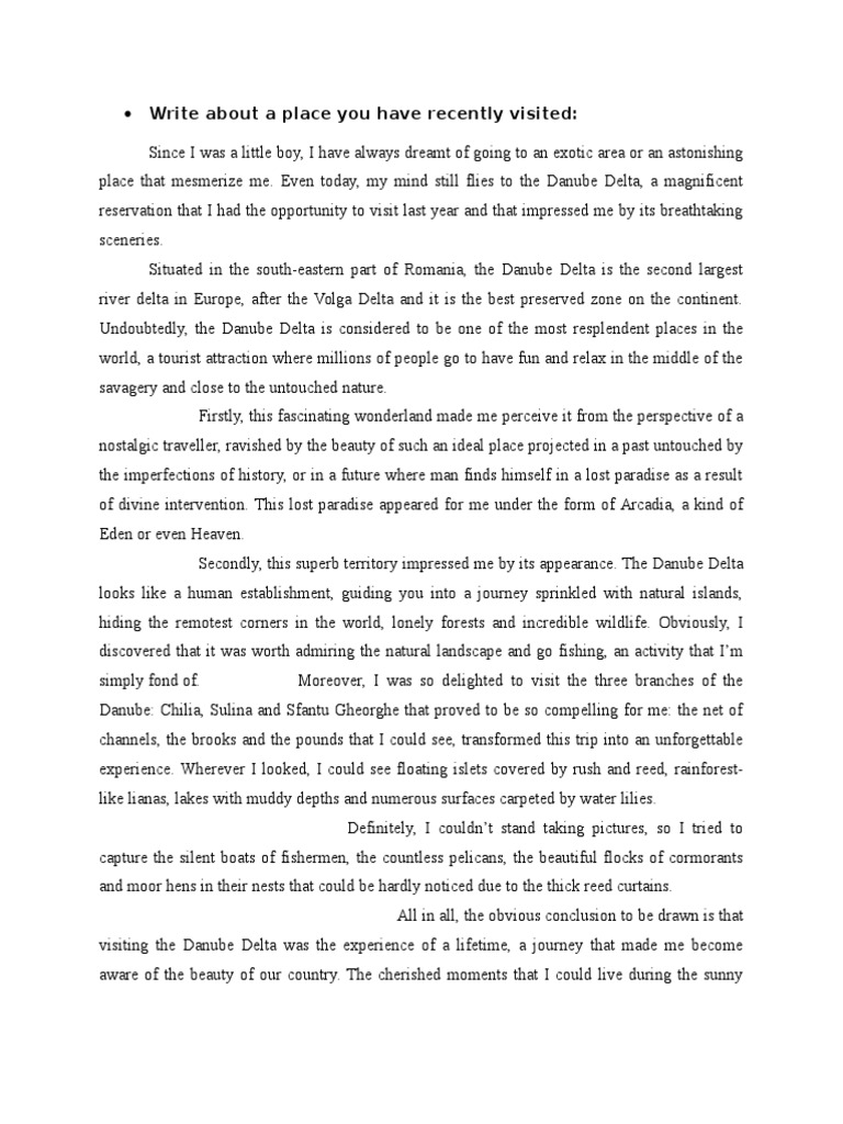 Write About A Place You Have Recently Visited | PDF | Danube | River Delta