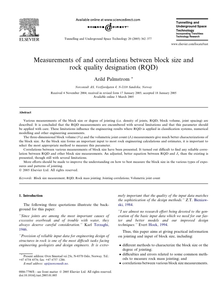 Measurements of and Correlations Between Block Size and Rock Quality ...