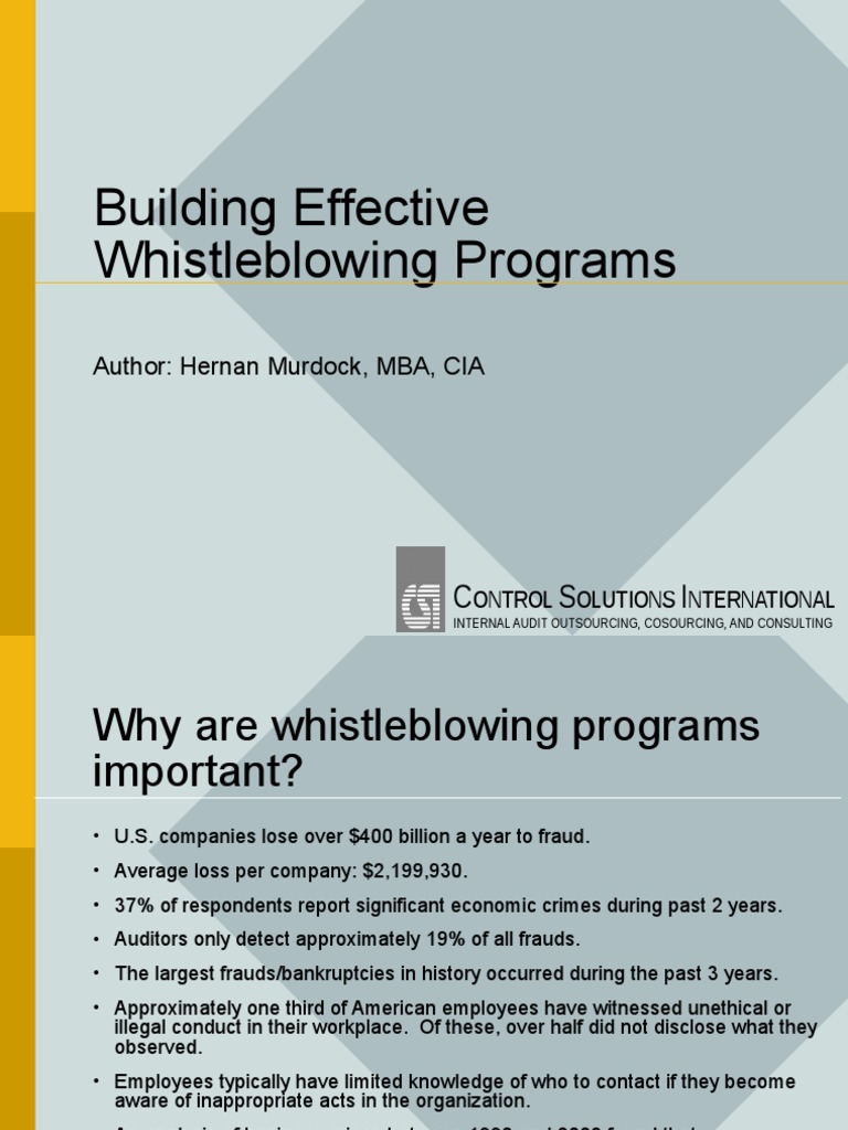 Building Effective Whistle Blowing Programs | PDF | Whistleblower ...
