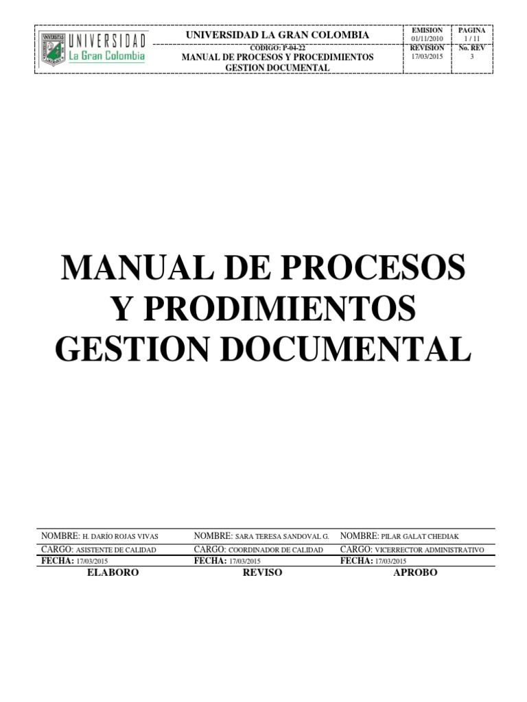 Manual Procesos Gestion Documental | Calidad (comercial) | Archivo de ...