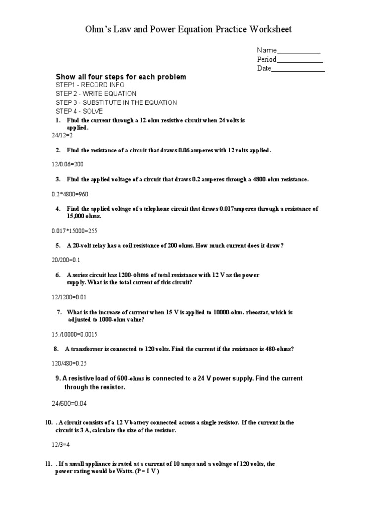 3 1 5b Ohms Law Worksheet No Answers | PDF | Science & Mathematics ...