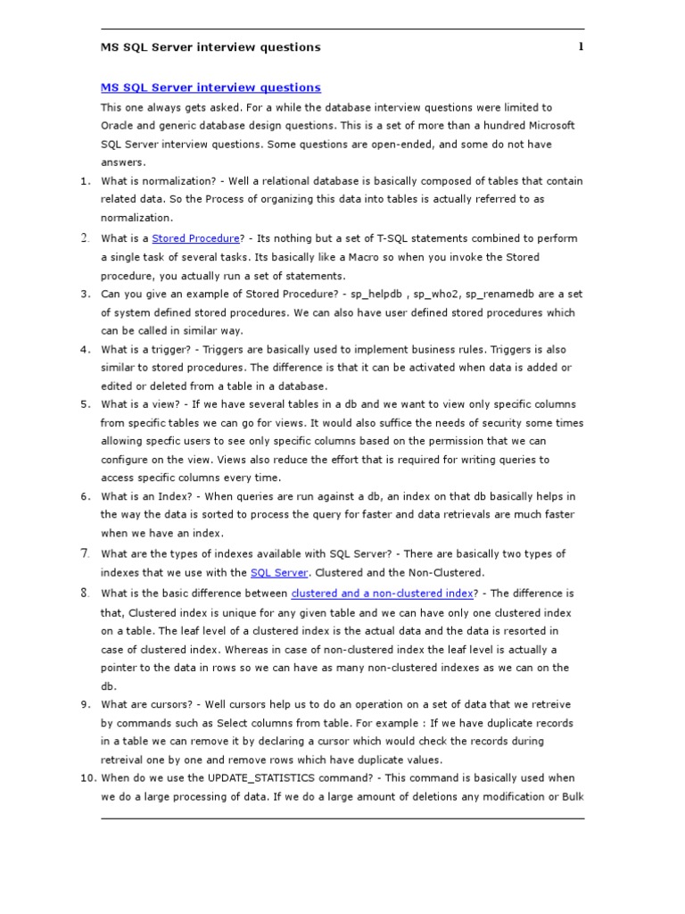 MS SQL Server Interview Questions | PDF | Database Index | Microsoft Sql Server