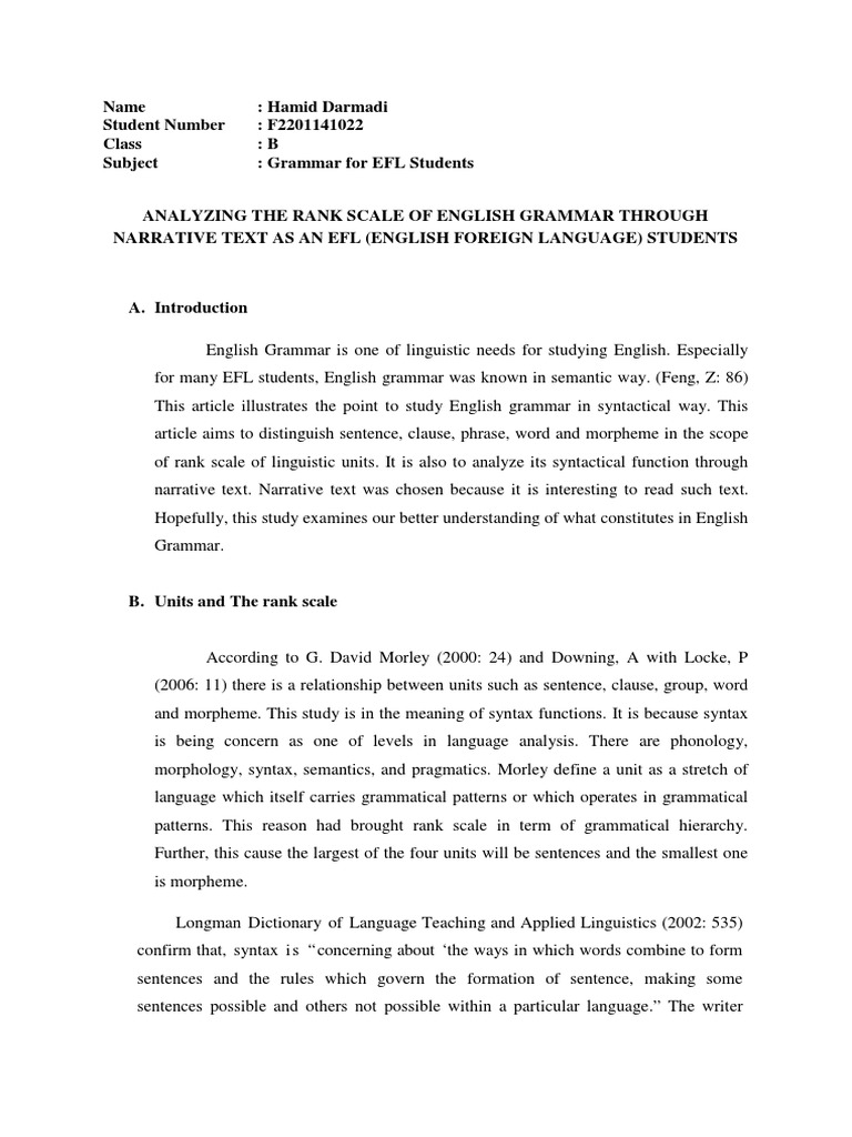 Analyzing English Grammar Rank Scale | PDF | Sentence (Linguistics ...