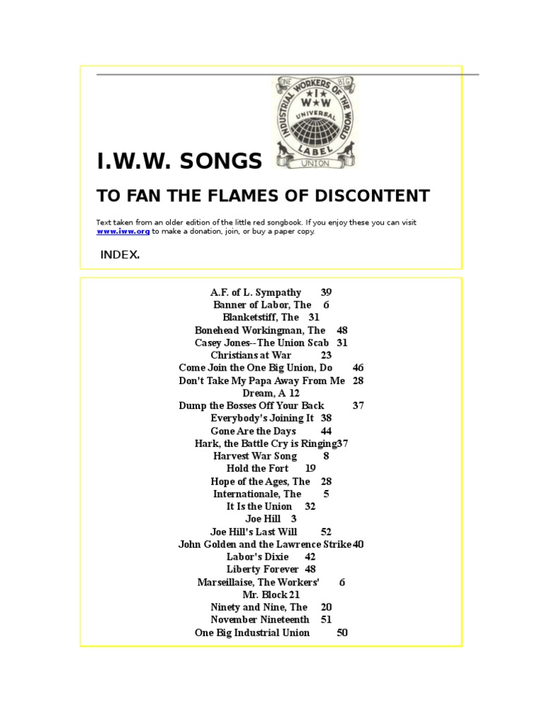 The IWW Little Red Song Book | PDF | Religion & Spirituality | Young Adult