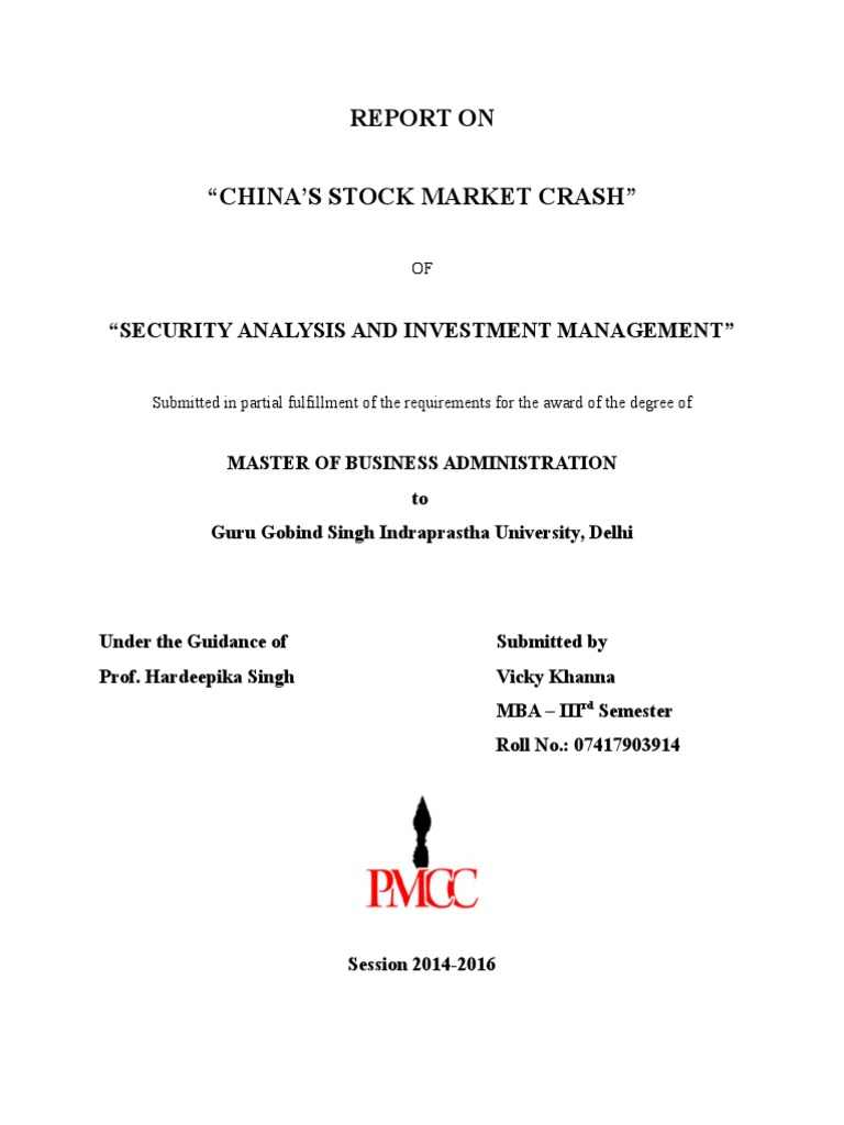 Report On "China'S Stock Market Crash": "Security Analysis and ...