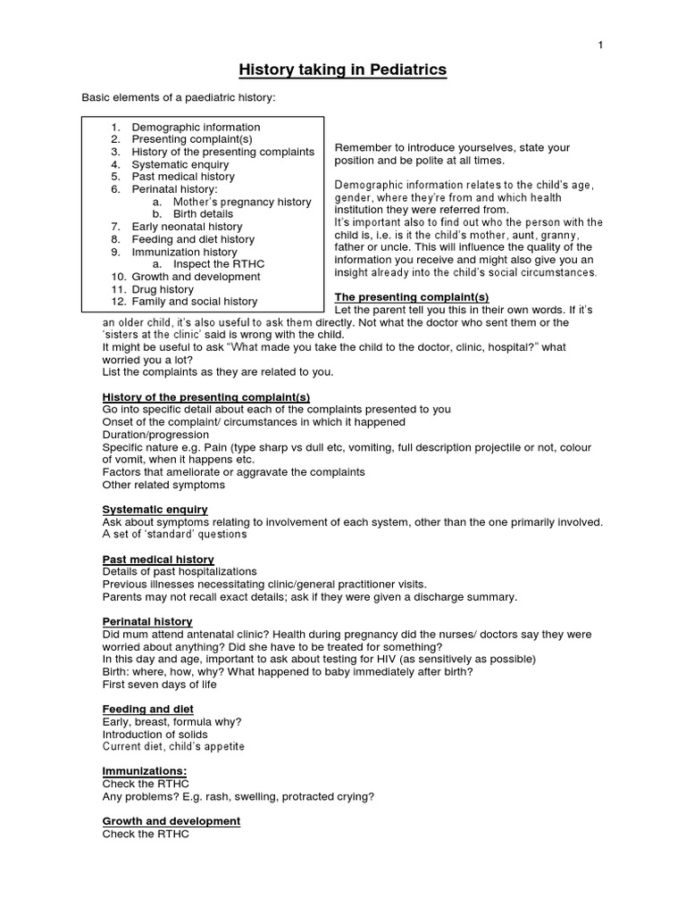 Pediatric History Taking Guidelines | PDF | Pediatrics | Health Care