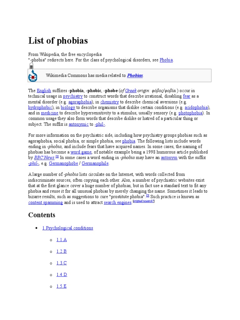 A Comprehensive Catalog of Phobias: A Reference List of Psychological ...