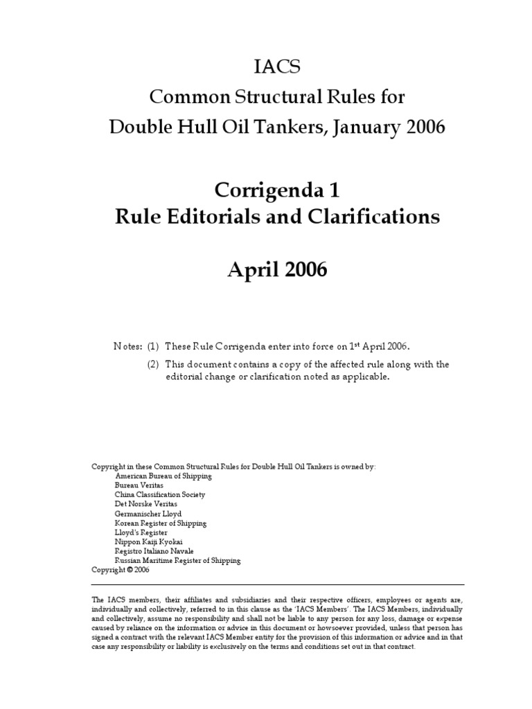 IACS Common Structural Rules For Double Hull Oil Tankers Corrigenda1 ...