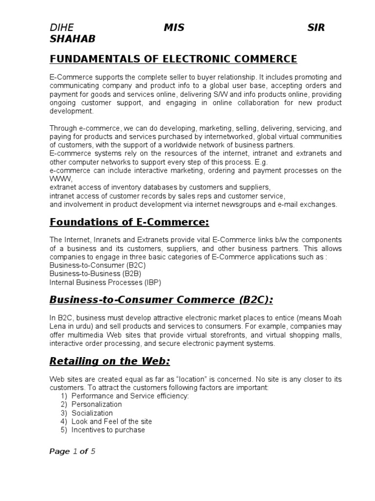 Fundamentals of Electronic Commerce: Dihe Mis | Download Free PDF | Electronic Data Interchange ...